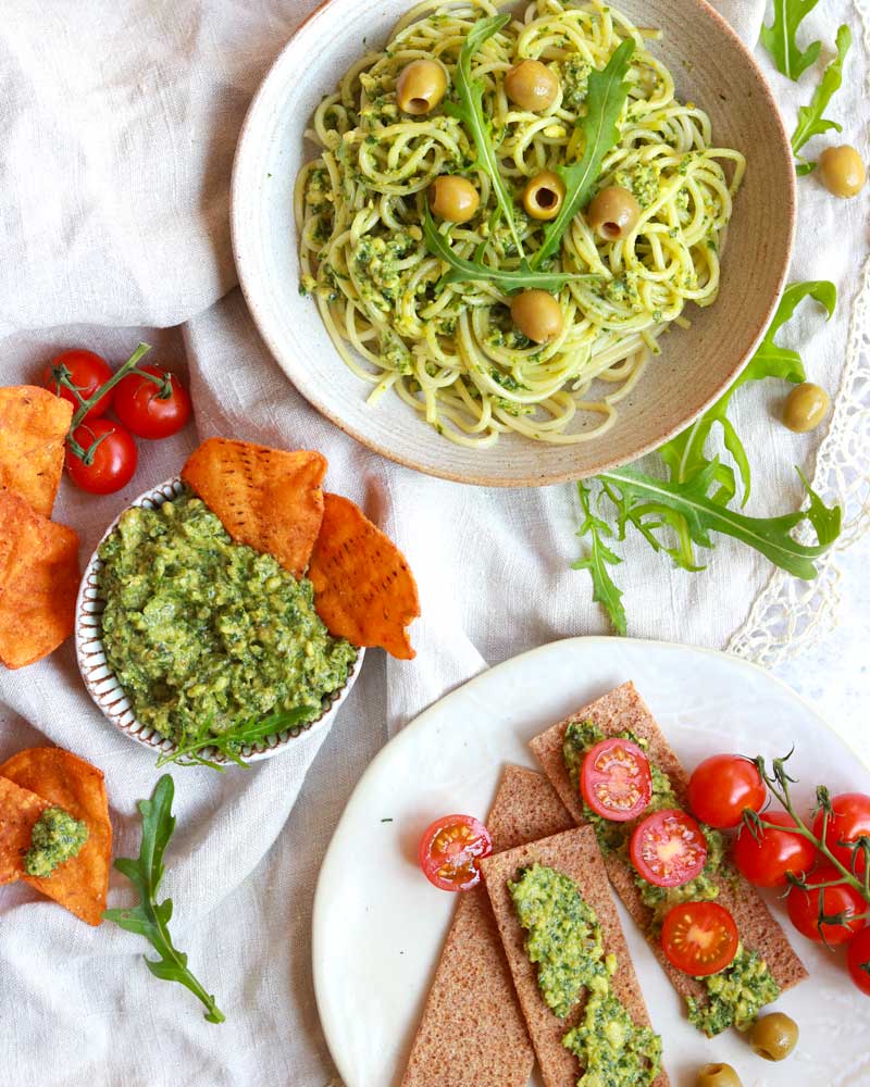 Chunky Rocket, Olive & Cashew Pesto Dip – The Vegan Larder